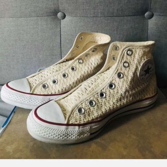 Converse | Shoes | Converse Chuck Taylor Mesh Crochet Cream Hi Top S7 ...